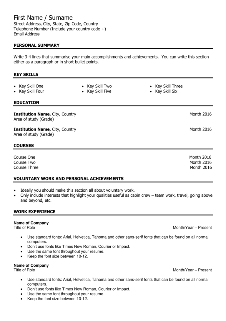 Download Our Free Resume Templates – The Cabin Crew Forum