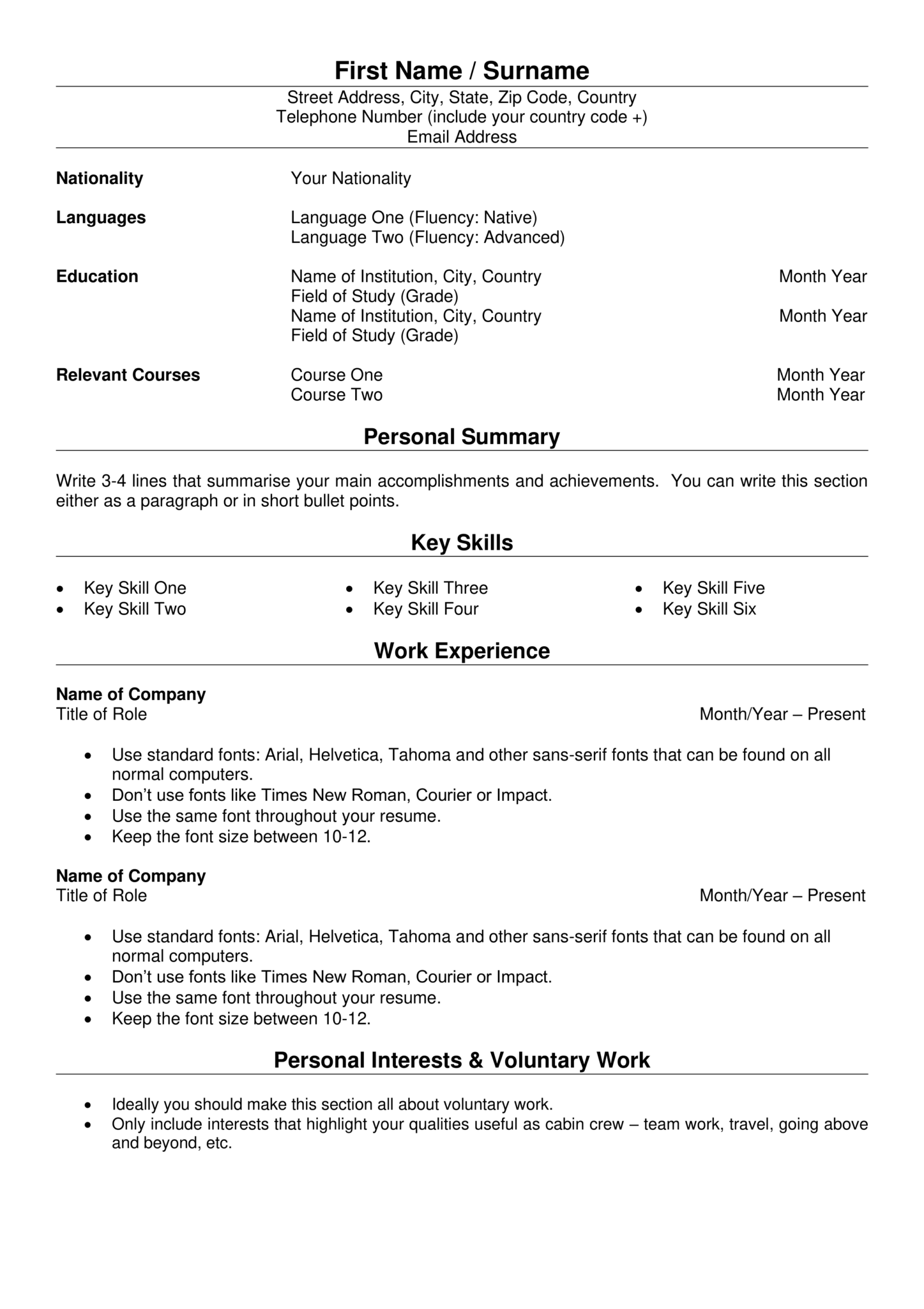 Download Our Free Resume Templates – The Cabin Crew Forum