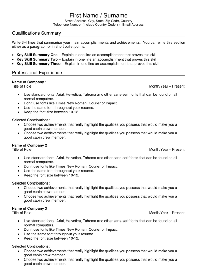 Download Our Free Resume Templates – The Cabin Crew Forum